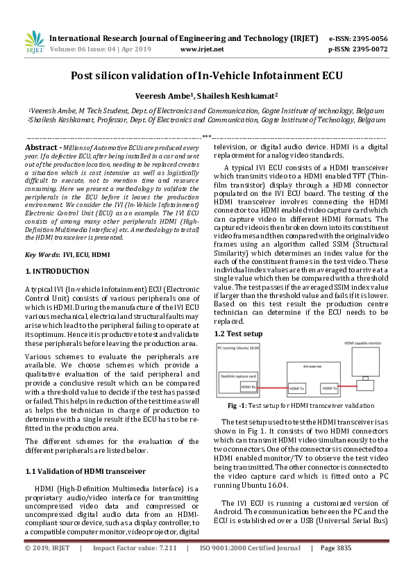 (PDF) IRJET- Post silicon validation of In-Vehicle Infotainment ECU