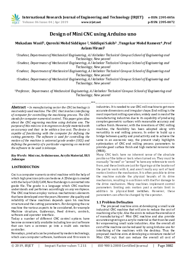 Pdf Irjet Design Of Mini Cnc Using Arduino Uno