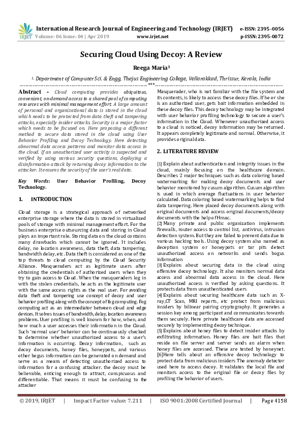 (PDF) IRJET-Securing Cloud Using Decoy: A Review | IRJET Journal - Academia.edu