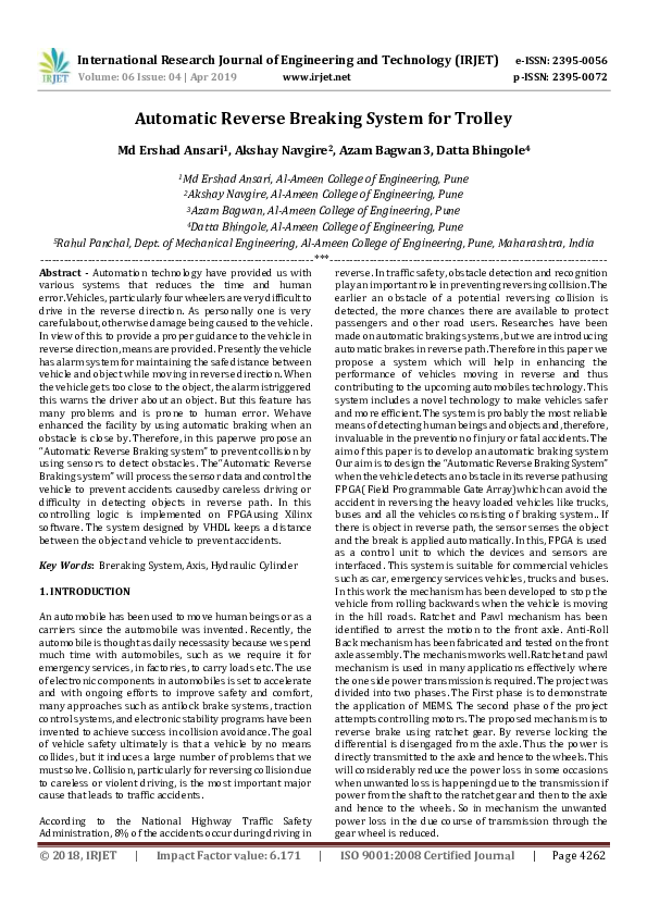 (PDF) IRJET- Automatic Reverse Breaking System for Trolley