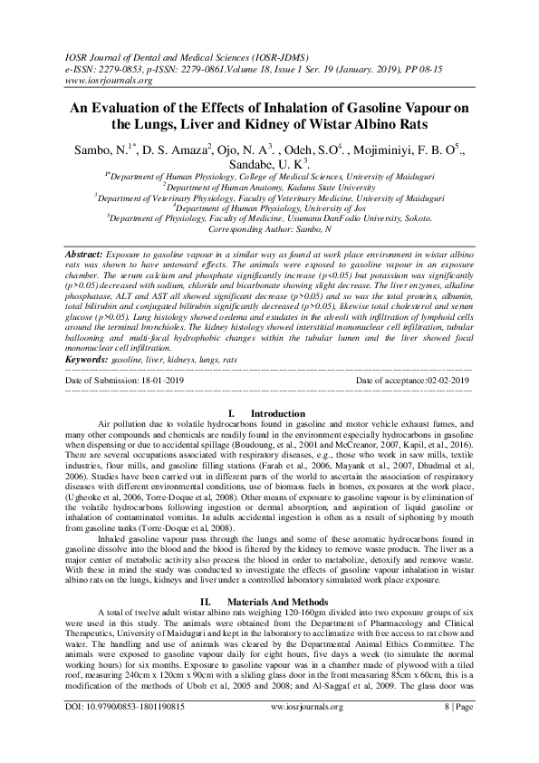 (PDF) An Evaluation of the Effects of Inhalation of Gasoline Vapour on ...