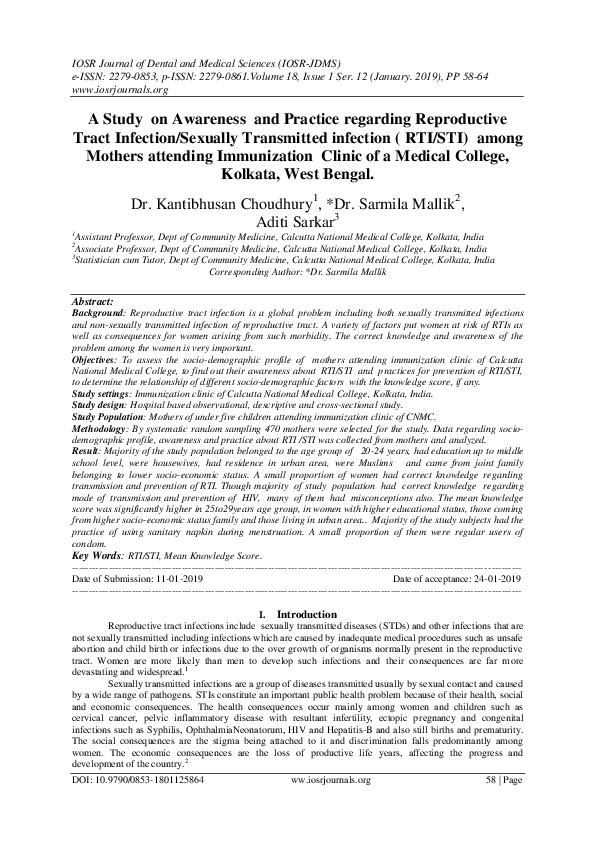 (PDF) A Study on Awareness and Practice regarding Reproductive Tract ...