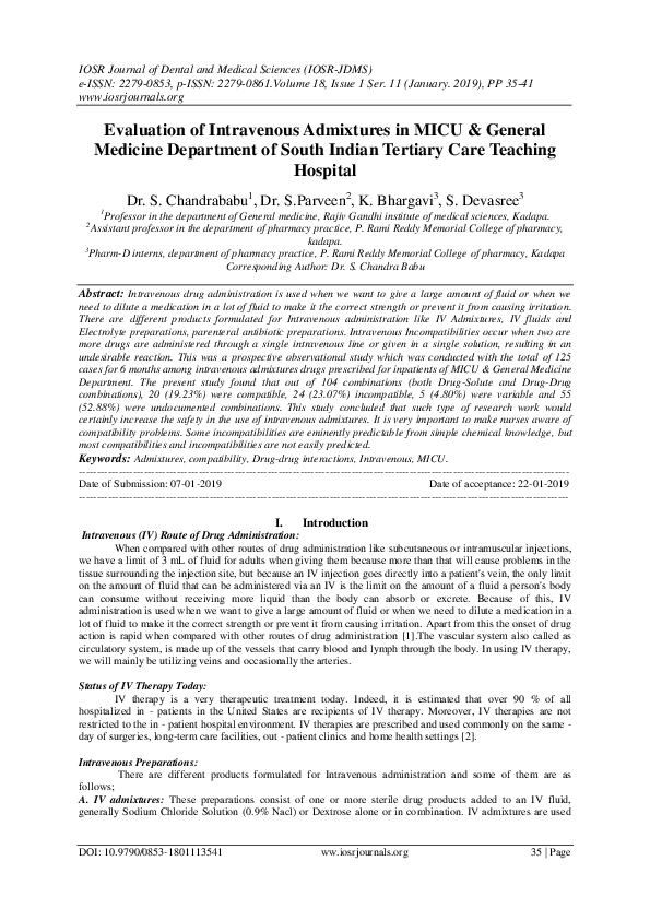 (PDF) Evaluation of Intravenous Admixtures in MICU & General Medicine ...