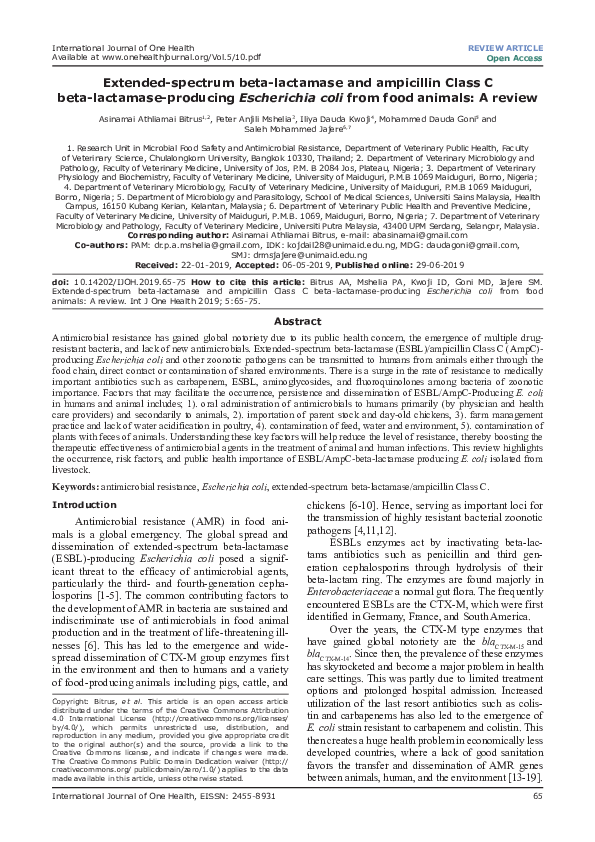 (PDF) Extended-spectrum beta-lactamase and ampicillin Class C beta-lactamase-producing ...