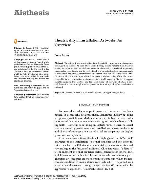 (PDF) Theatricality in Installation Artworks. An Overview