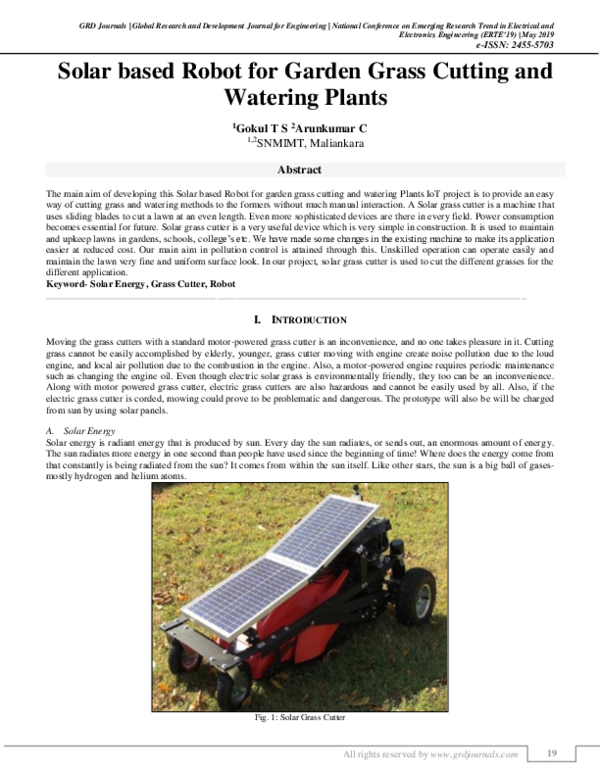 (PDF) Solar based Robot for Garden Grass Cutting and Watering Plants