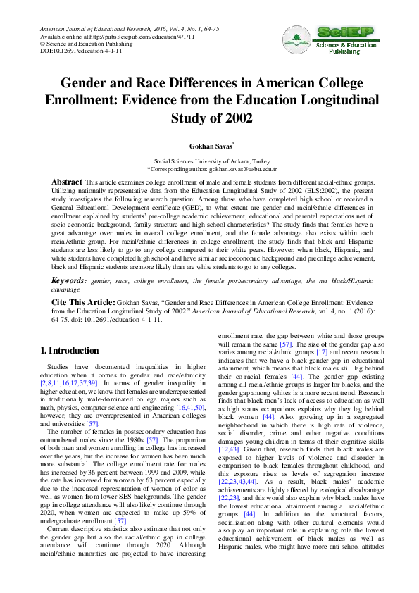(PDF) Gender and Race Differences in American College Enrollment ...