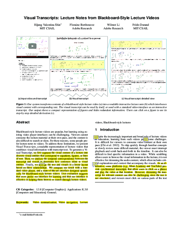 Pdf Visual Transcripts Lecture Notes From Blackboard Style Lecture 6538