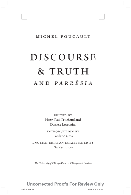 (PDF) Michel Foucault, "Discourse and Truth" (Chicago, The University of Chicago Press, 2019)