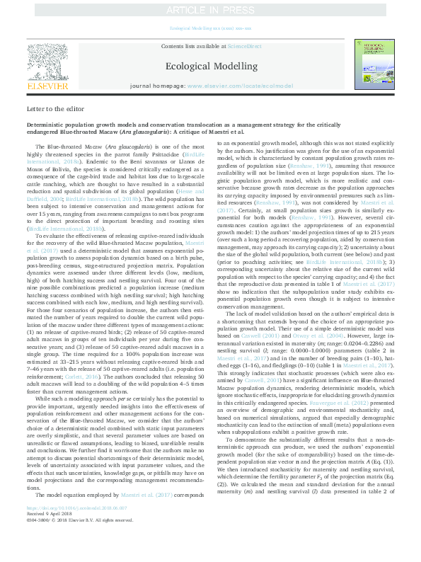 Pdf Deterministic Population Growth Models And Conservation