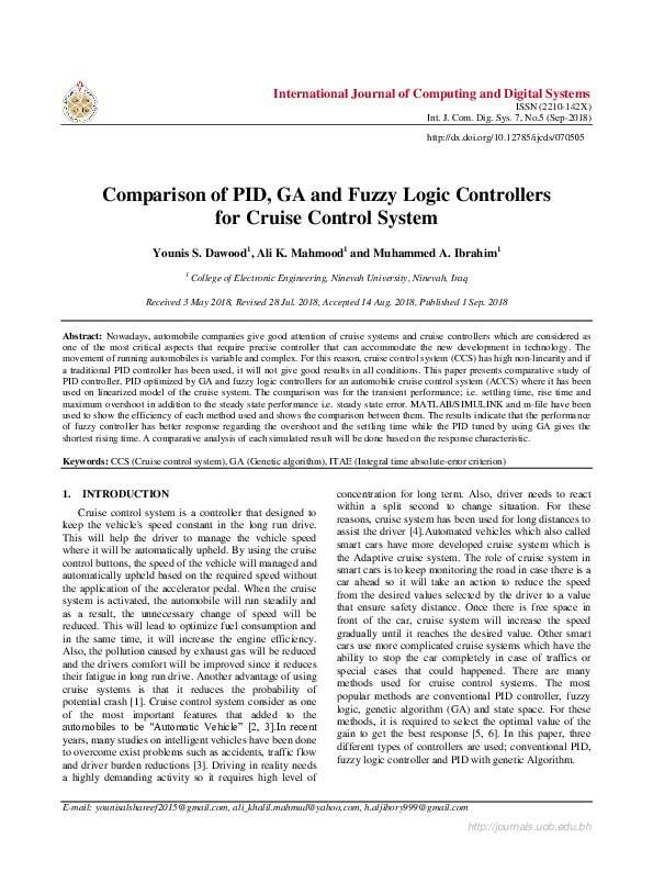 (PDF) Comparison of PID, GA and Fuzzy Logic Controllers for Cruise ...