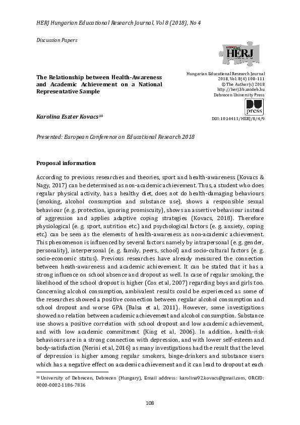 (PDF) The Relationship between Health-Awareness and Academic ...