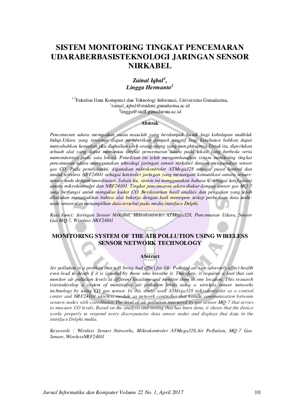 (PDF) SISTEM MONITORING TINGKAT PENCEMARAN UDARABERBASISTEKNOLOGI ...