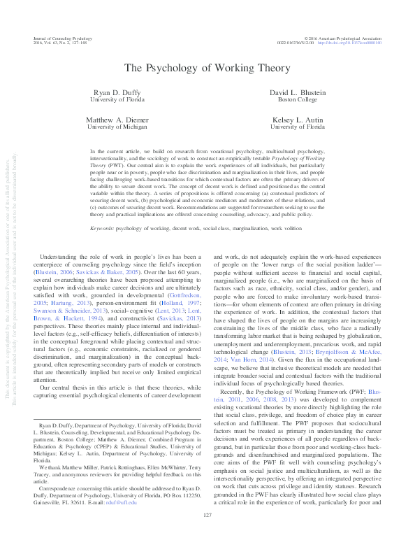 (PDF) The Psychology of Working Theory