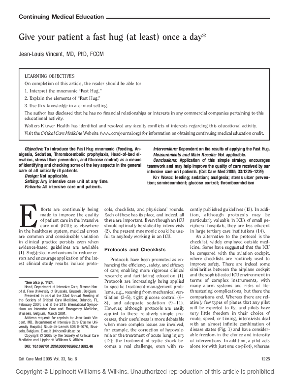 (PDF) Give your patient a fast hug (at least) once a day