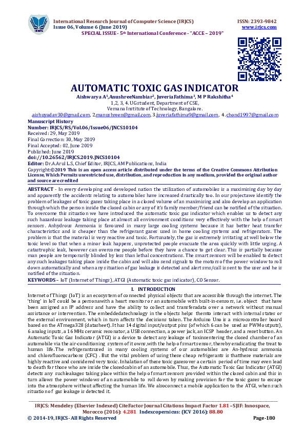 AUTOMATIC TOXIC GAS INDICATOR