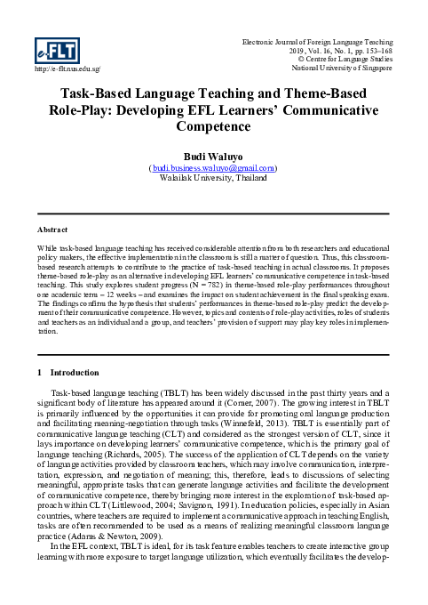 (PDF) Task-Based Language Teaching and Theme-Based Role-Play: Developing EFL Learners ...
