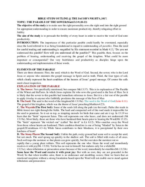 (DOC) BIBLE STUDY OUTLINE