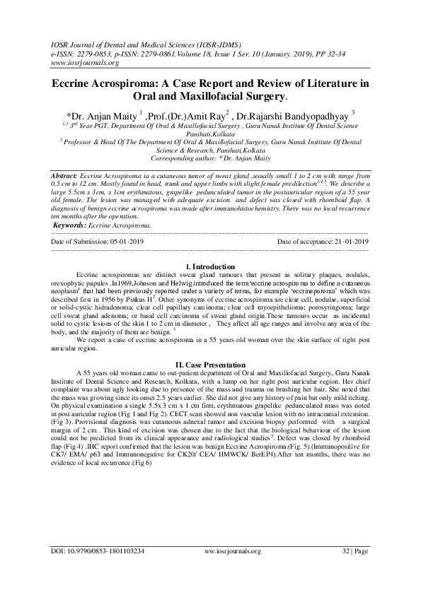 (PDF) Eccrine Acrospiroma: A Case Report and Review of Literature in ...