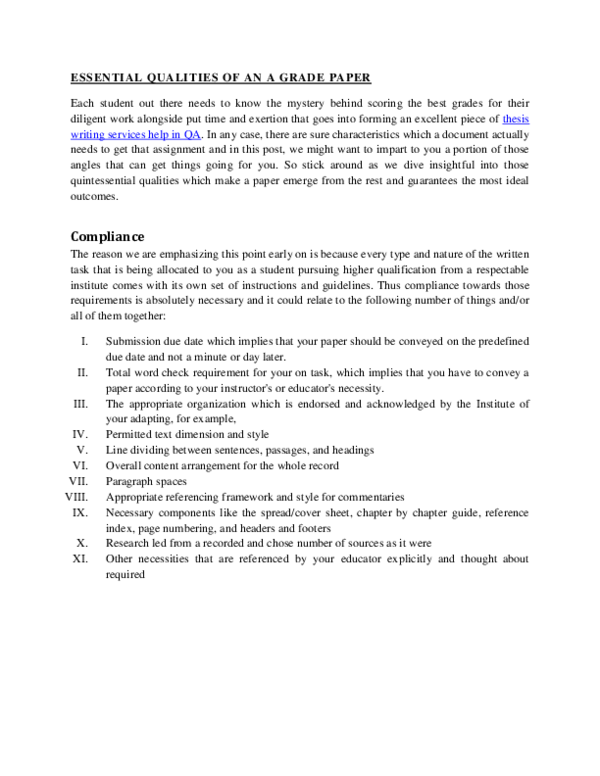 (DOC) ESSENTIAL QUALITIES OF AN A GRADE PAPER