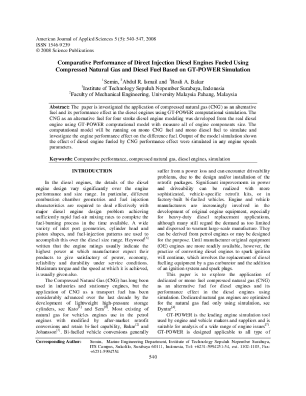 (PDF) Comparative Performance of Direct Injection Diesel Engines Fueled ...