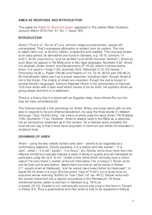 (DOC) AMEN AS RESPONSE AND INTRODUCTION
