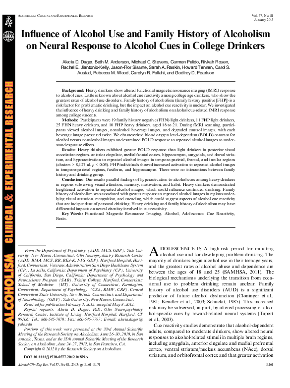 (PDF) Influence of Alcohol Use and Family History of Alcoholism on ...