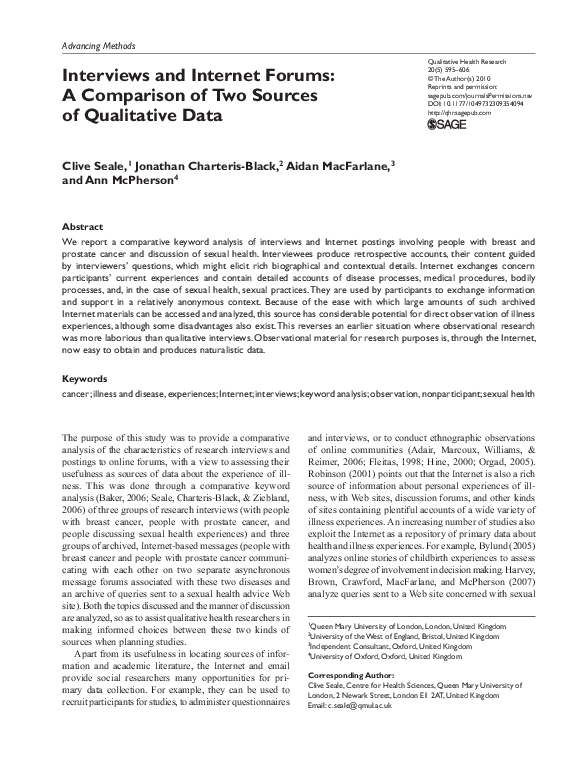 (PDF) Interviews and Internet Forums: A Comparison of Two Sources of ...