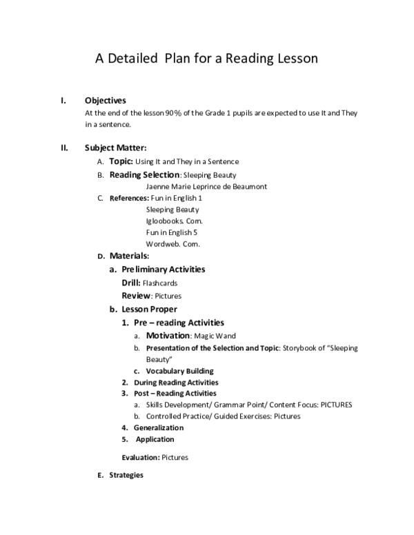 (DOC) A Detailed Plan for a Reading Lesson