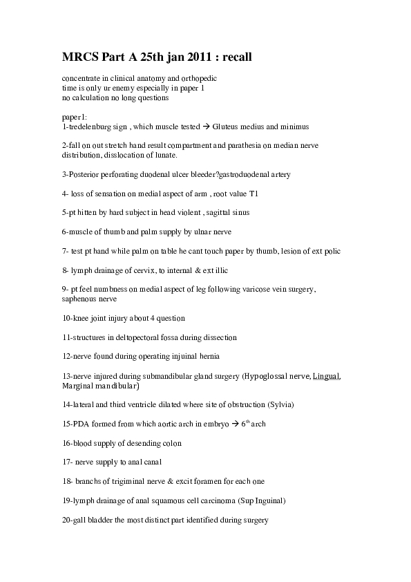 (PDF) MRCS Part A Recall