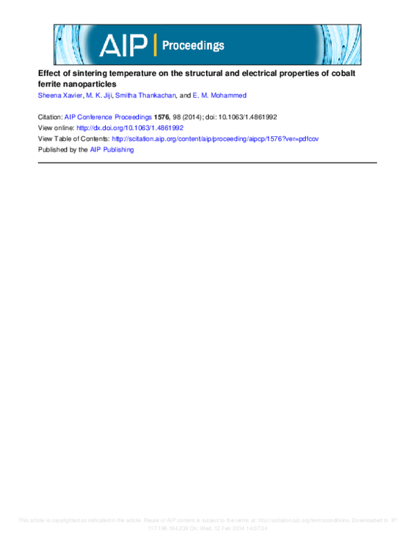 Pdf Effect Of Sintering Temperature On The Structural And Electrical Properties Of Cobalt