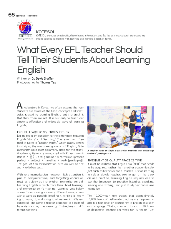 (PDF) What Every EFL Teacher Should Tell Their Students About Learning ...