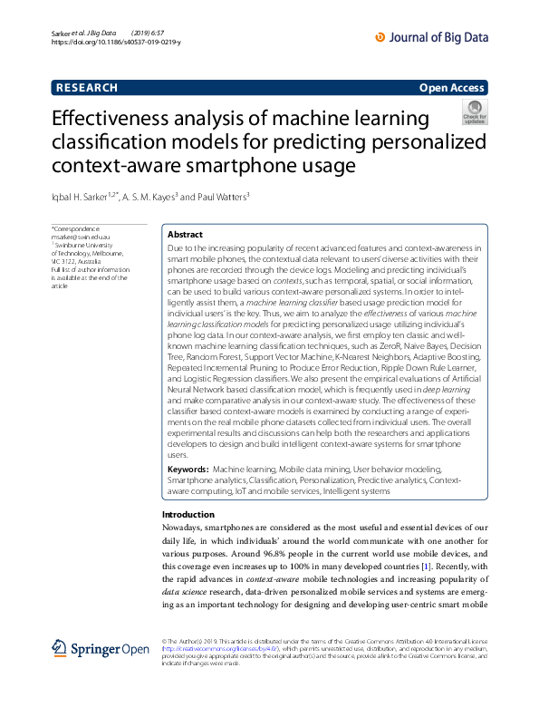 (PDF) Effectiveness analysis of machine learning classification models ...