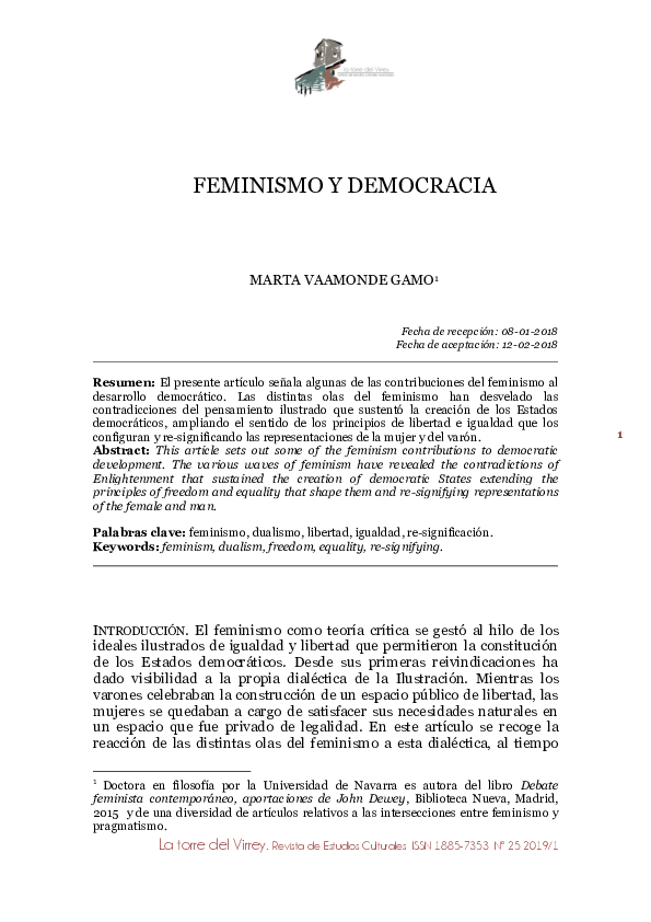(PDF) FEMINISMO Y DEMOCRACIA/ Feminism and Democracy