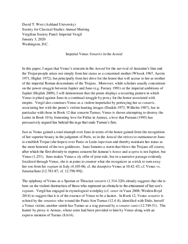 (PDF) Imperial Venus Venatrix in the Aeneid