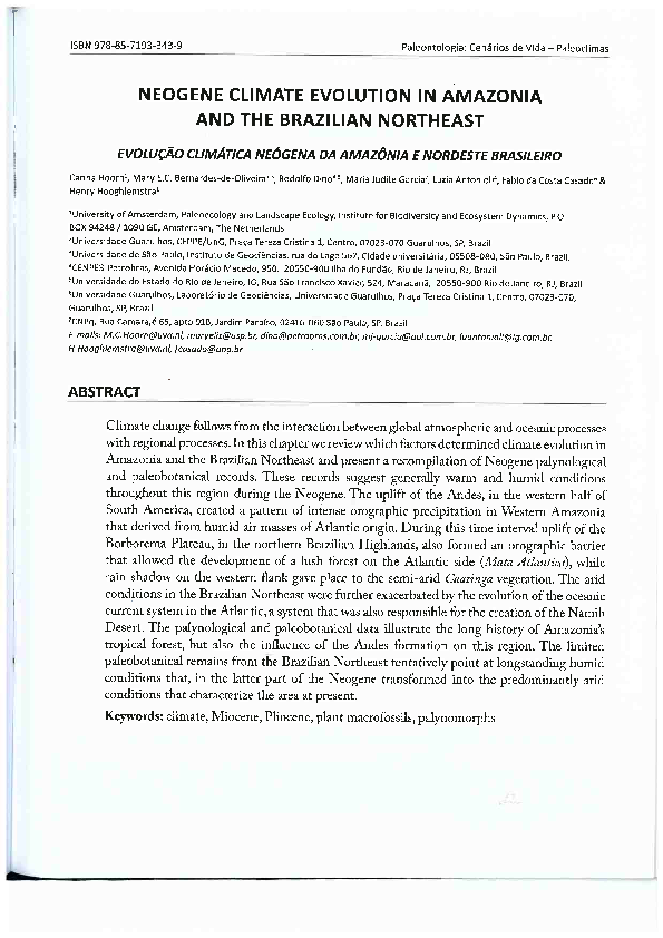 (PDF) NEOGENE CLIMATE EVOLUTION IN AMAZONIA ANDTHE BRAZILIAN NORTHEAST ...