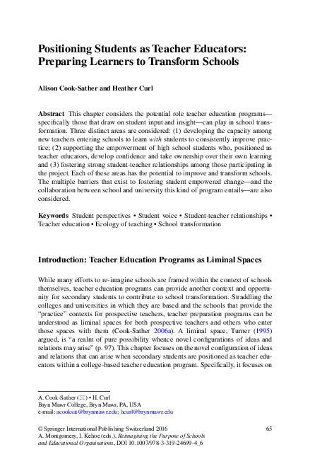 (PDF) Positioning Students as Teacher Educators: Preparing Learners to ...
