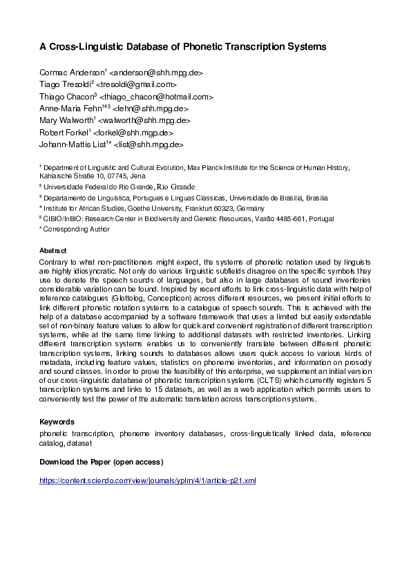 (PDF) A Cross-Linguistic Database of Phonetic Transcription Systems