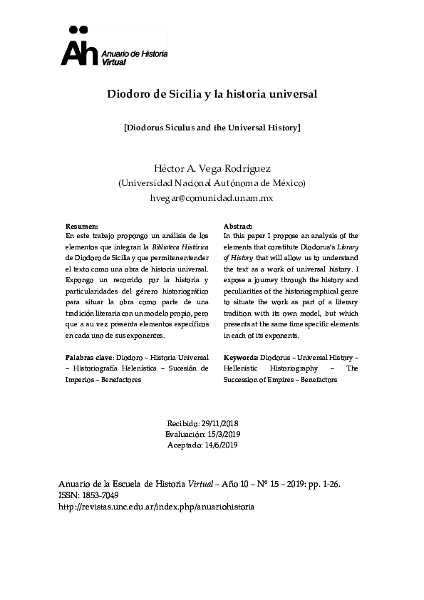 (PDF) Diodoro de Sicilia y la historia universal [Diodorus Siculus and ...