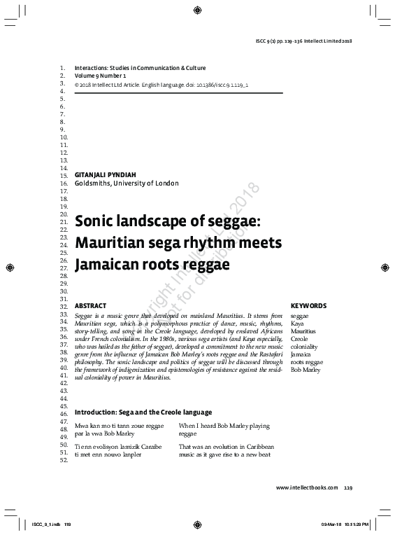 (PDF) Sonic landscape of seggae: Mauritian sega rhythm meets Jamaican ...