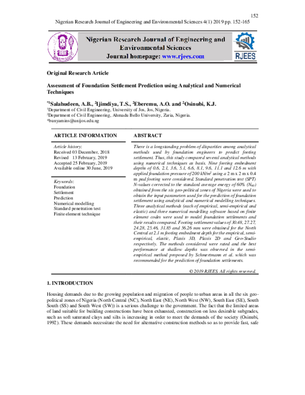 Pdf Assessment Of Foundation Settlement Prediction Using Analytical And Numerical Techniques
