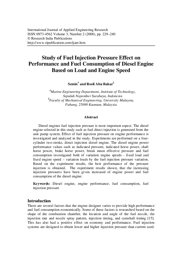 (PDF) Study of Fuel Injection Pressure Effect on Performance and Fuel ...