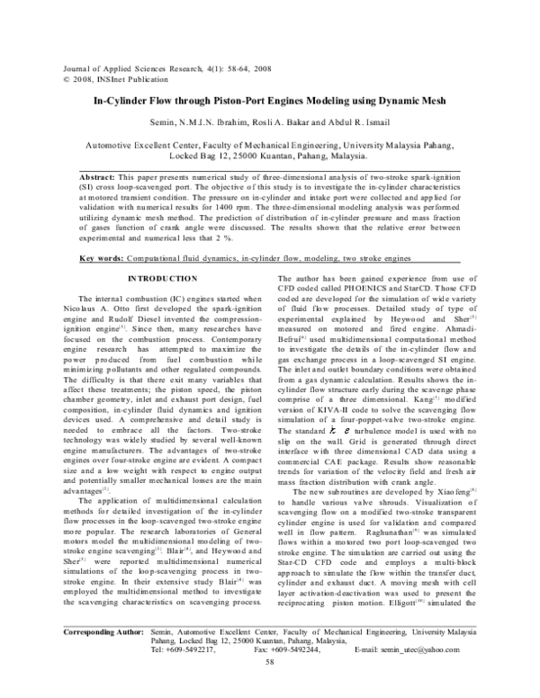 (PDF) In-Cylinder Flow through Piston-Port Engines Modeling using ...
