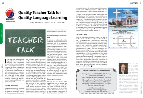 (PDF) Quality Teacher Talk for Quality Language Learning
