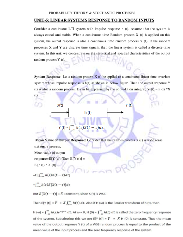 Pdf Unit 5 Linear Systems Response To Random Inputs