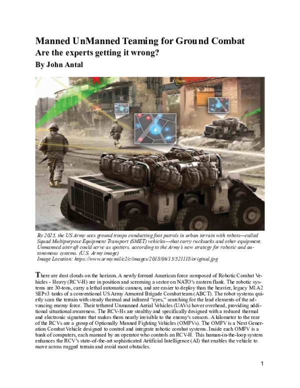 (PDF) Manned UnManned Teaming for Ground Combat - Are the Experts ...