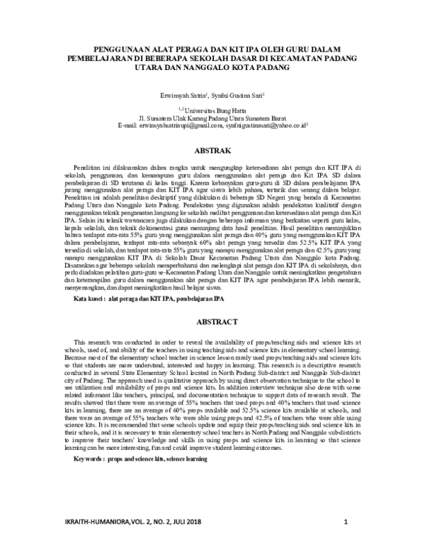(PDF) Penggunaan Alat Peraga dan Kit IPA oleh Guru dalam Pembelajaran ...