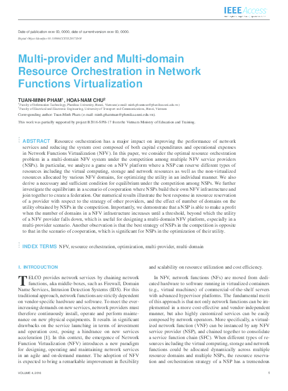 (PDF) Multi-provider and Multi-domain Resource Orchestration in Network Functions Virtualization