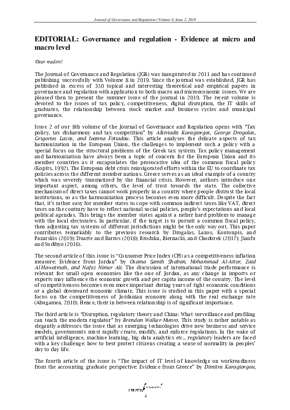 (PDF) EDITORIAL: Governance and regulation -Evidence at micro and macro ...