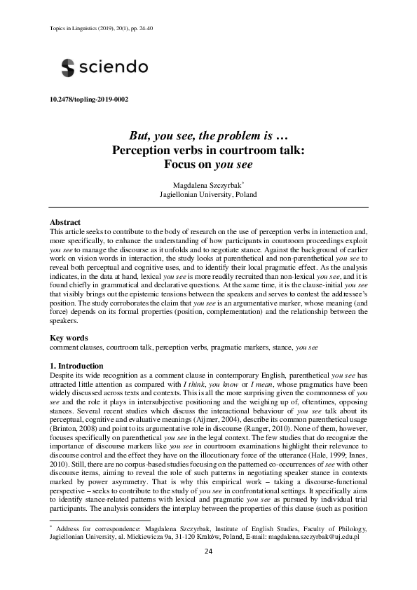 (PDF) 'But, you see, the problem is …' Perception verbs in courtroom ...